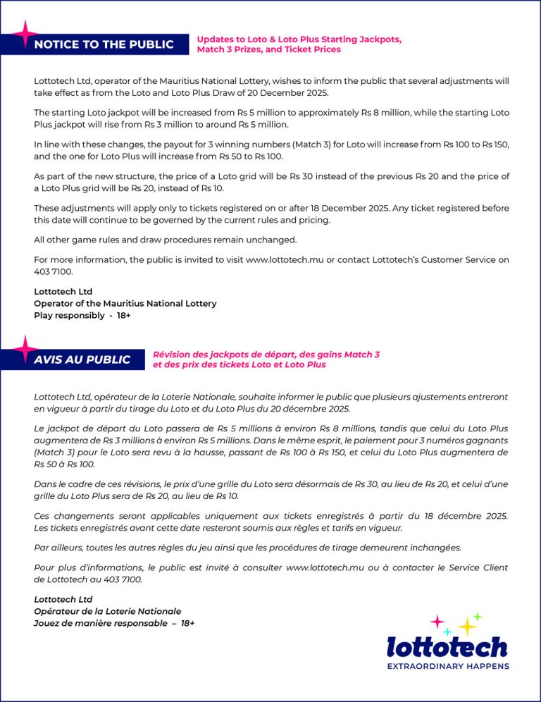 Legal Notice – Lottery operator in Mauritius